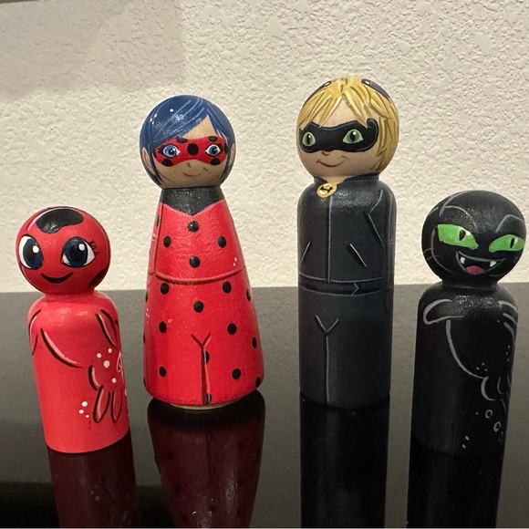 Toys | Miraculous Ladybug And Cat Noir Wooden Peg Dolls Set | Poshmark